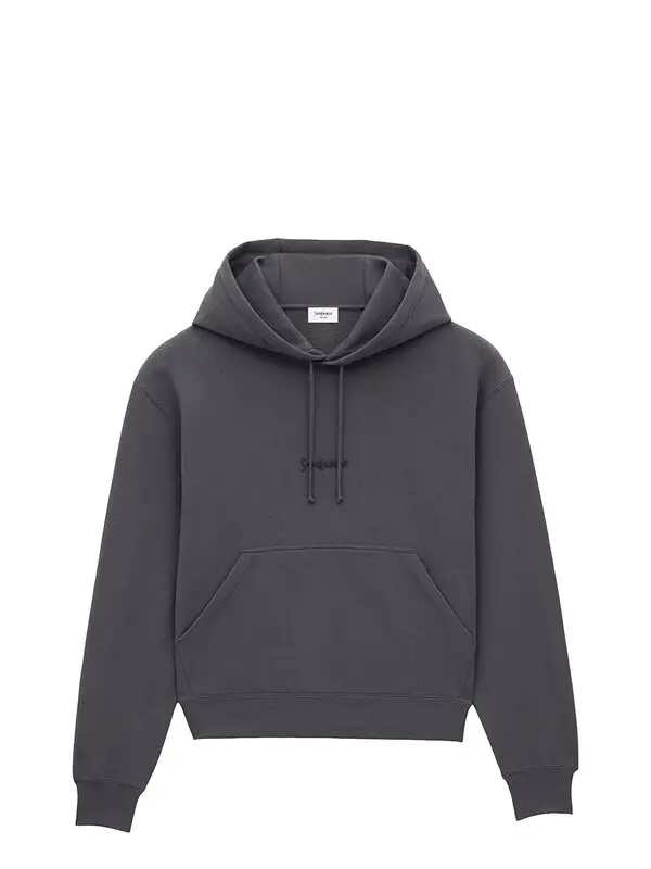 Saint Laurent Fleece Hoodie With Tonal Embroidery - Grey