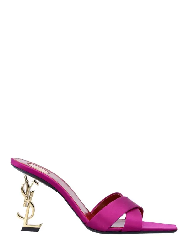 Saint Laurent Monogram Heel Crisscross Mule Sandals - Fuchsia