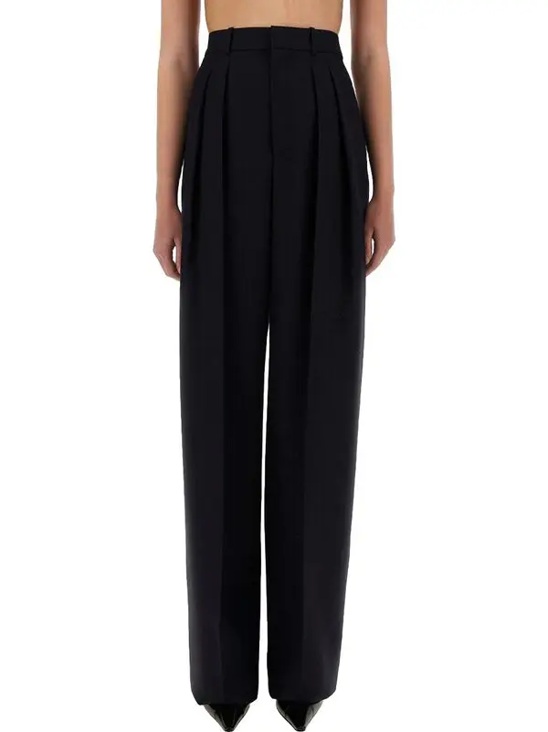 Saint Laurent Pleated Wide-leg Wool Trousers - Blue