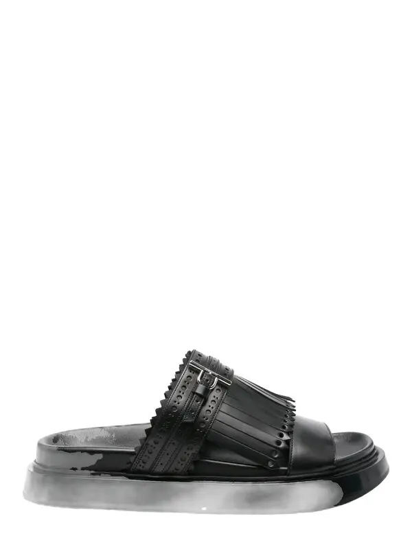 Alexander McQueen Leather Fringe Platform Sandals - Blacksilve