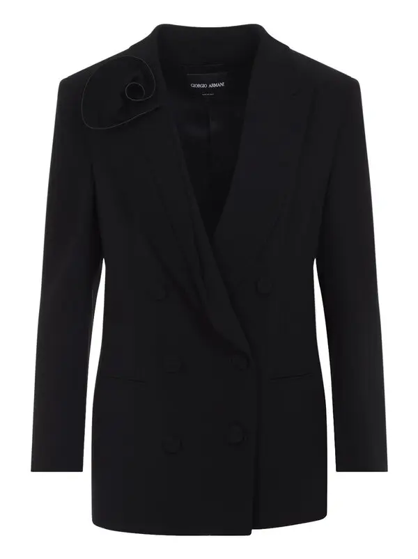 Giorgio Armani Double-breasted Silk Cady Jacket With Rose Detail - Black