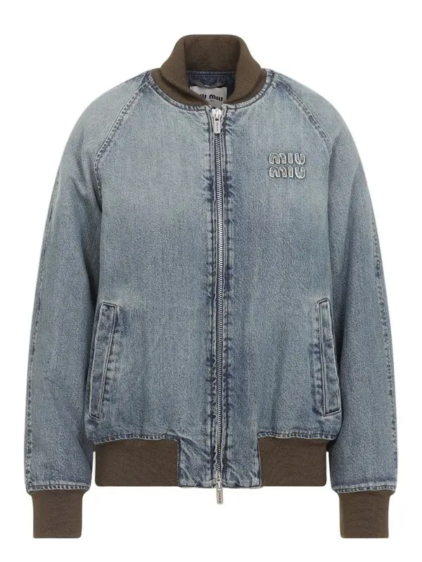 Miu Miu Denim Blouson Jacket With Leather Accents - Blue