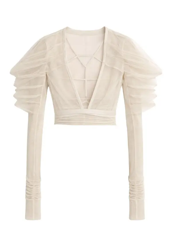 Rick Owens Rhino Top With Long Sleeves And Belted Waist - Beige