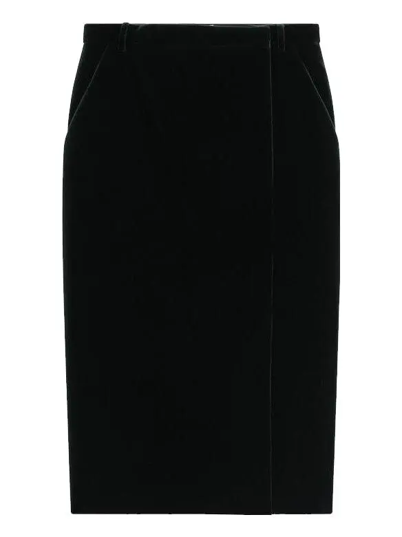 Saint Laurent Cotton Velvet Crisscross Midi Skirt - Green