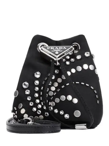 Prada Crystal Embellished Polyamide Pouch - Black