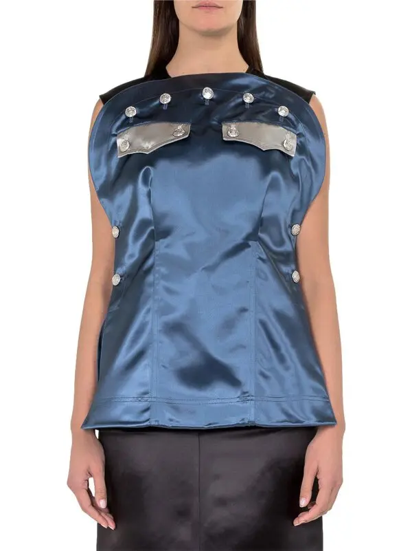 Calvin Klein Satin Top With Button Details - Fog