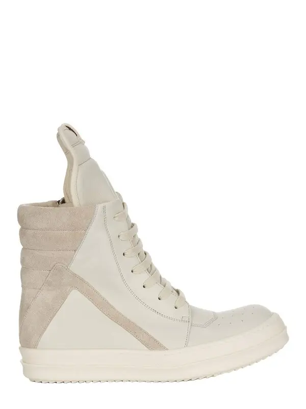 Rick Owens Above-the-ankle Leather Sneakers With Shark-tooth Sole - Bianco