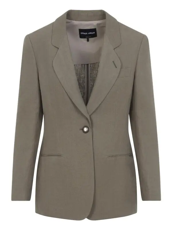Giorgio Armani Single Breasted Linen Blazer - Grey