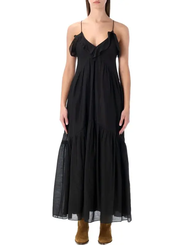 MARANT ETOILE Vasma Organic Cotton Voile Dress With Crochet Trim - Black