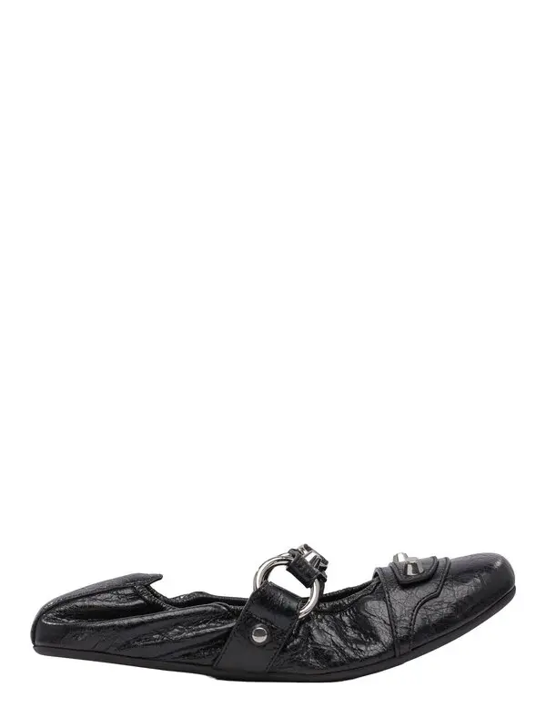 Balenciaga City Leather Ballerinas With Silver Stud Detailing - Black
