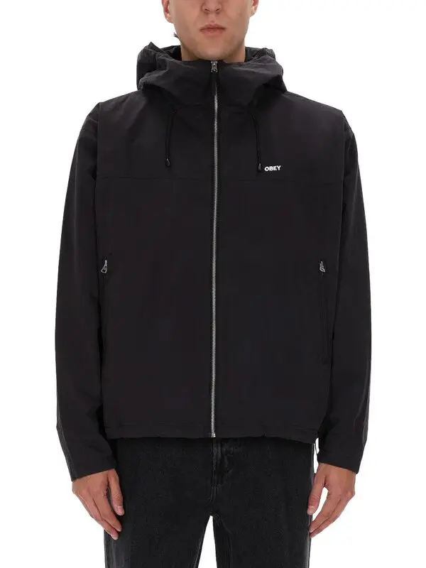 Obey Hooded Zip Front Jacket - Black