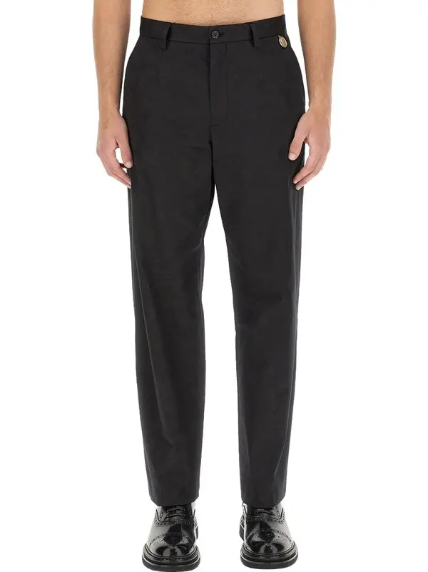 Dolce & Gabbana Gabardine Cotton Trousers With Coin Detail - Black