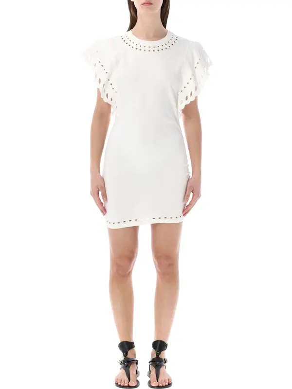 MARANT ETOILE Perforated Short-sleeve Mini Dress - Beige
