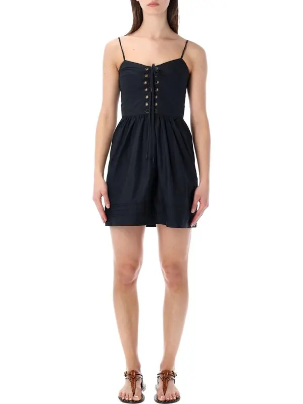 MARANT ETOILE Cotton Mini Dress With Lace-up Detail - Black