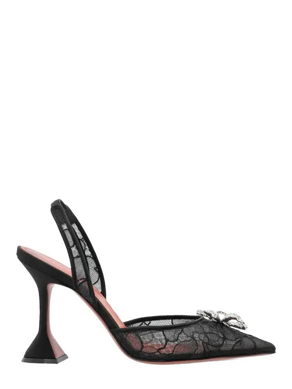 Amina Muaddi Signature 95mm Heel Pumps With Embellished Bow - Nero