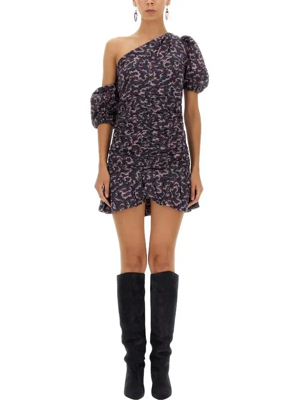MARANT ETOILE Asymmetrical Gathered Floral-print Cotton-mousseline Wrap Dress - Black