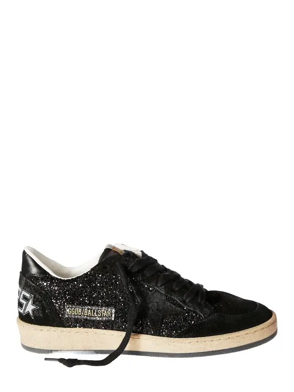 GOLDEN GOOSE Ball-star Suede And Glitter Sneakers - Nero