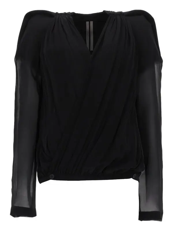 Rick Owens Sheer Draped Wrap Blouse - Black
