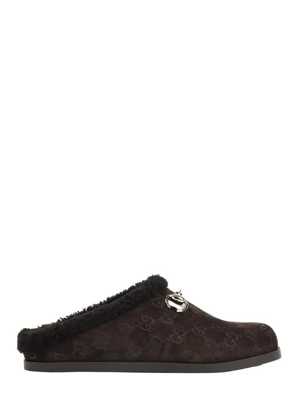 Gucci Suede Shearling Mules - Brown