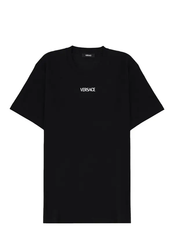 Versace Logo Embroidered Cotton T-shirt - Black