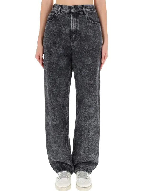 GOLDEN GOOSE Floral Motif Acid Wash Jeans - Black