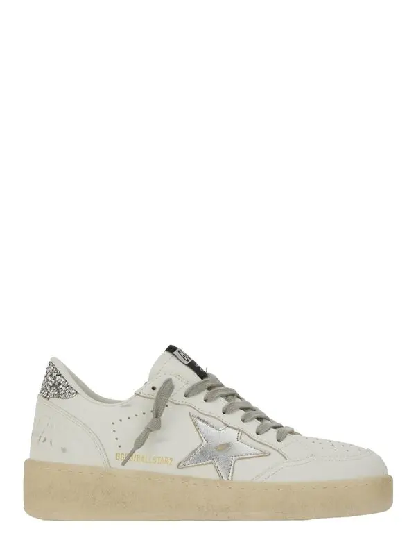 GOLDEN GOOSE Ball Star Sneakers With Silver Leather Star And Glitter Heel Tab - White