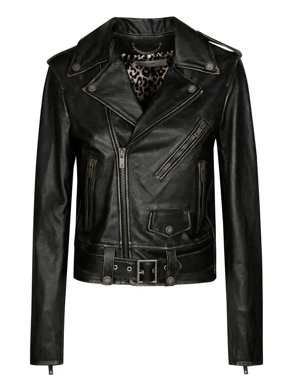 GOLDEN GOOSE Distressed Leather Biker Jacket - Nero