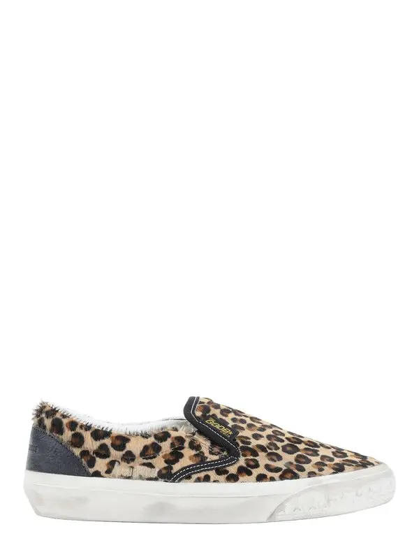 GOLDEN GOOSE Vce Penstar Slip-on Sneakers In Leopard Print Pony Skin - Black