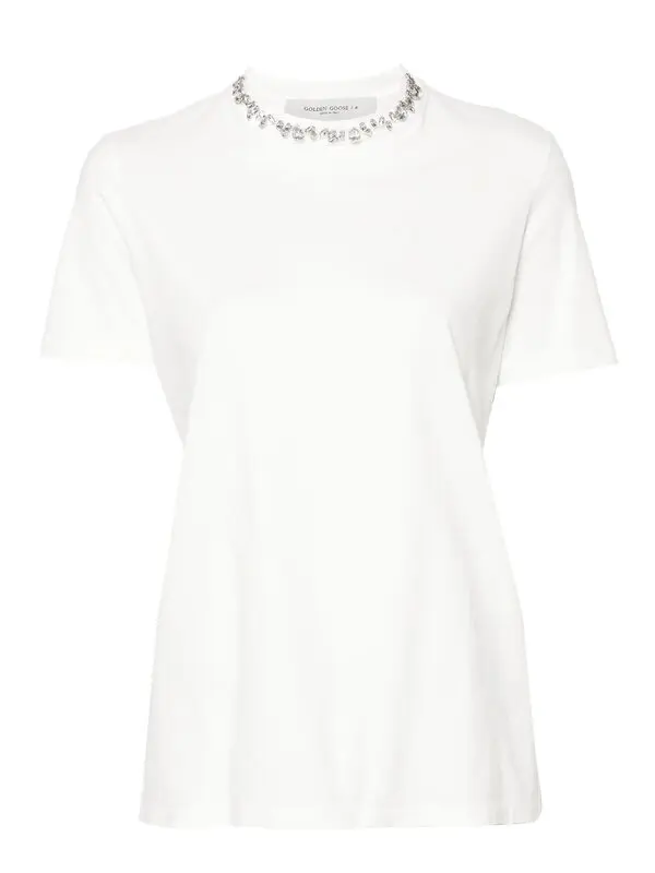 GOLDEN GOOSE Short Sleeve T-shirt With Embellished Collar - Bianco