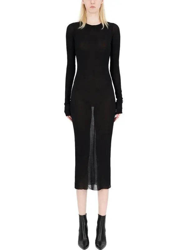 Rick Owens Long-sleeved Ribbed Midi Dress - Black
