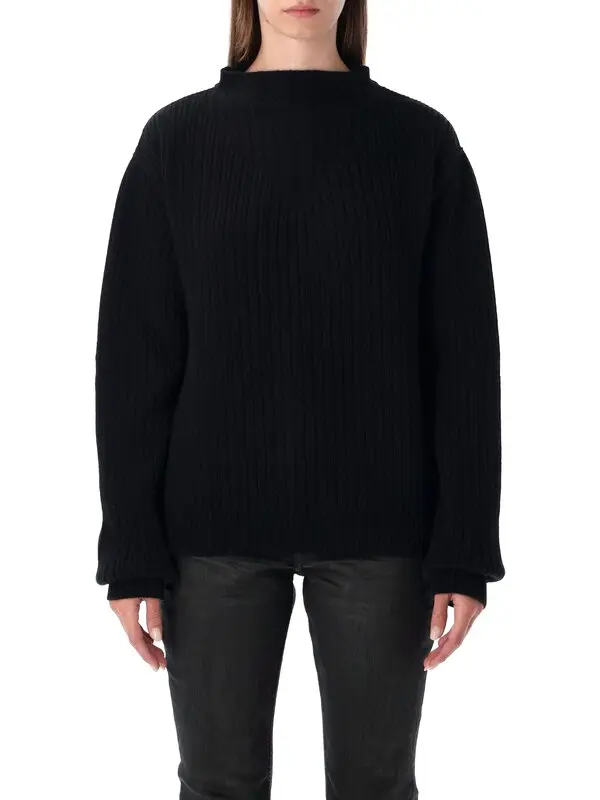Rick Owens Ribbed High Neck Sweater - Black