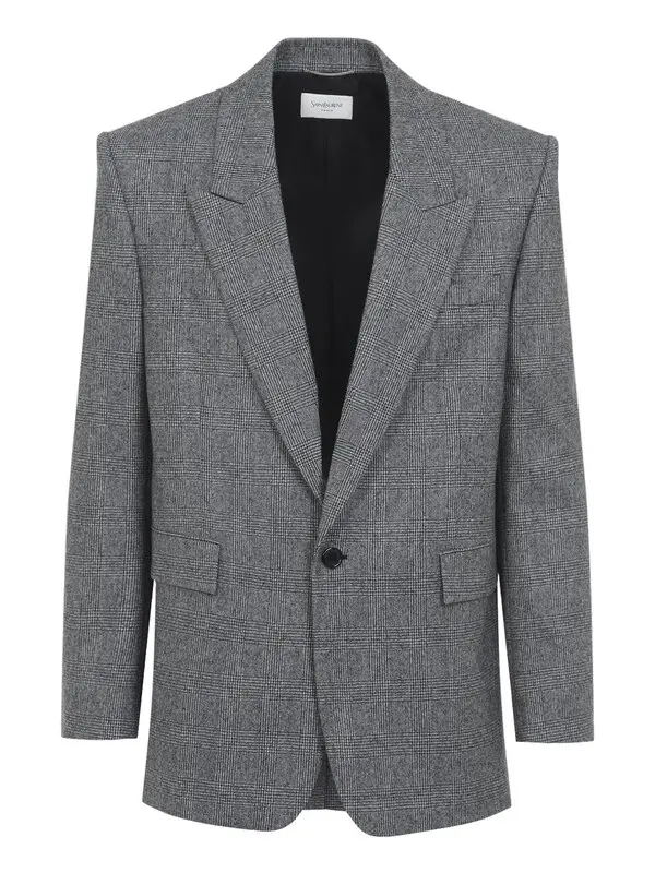 Saint Laurent Checked Single-breasted Blazer - Black