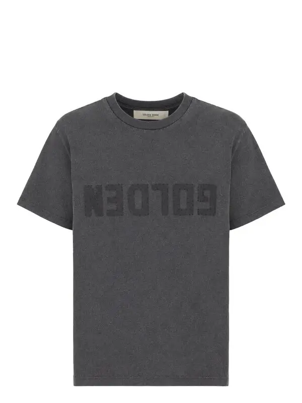 GOLDEN GOOSE Distressed Logo Cotton T-shirt - Charcoal