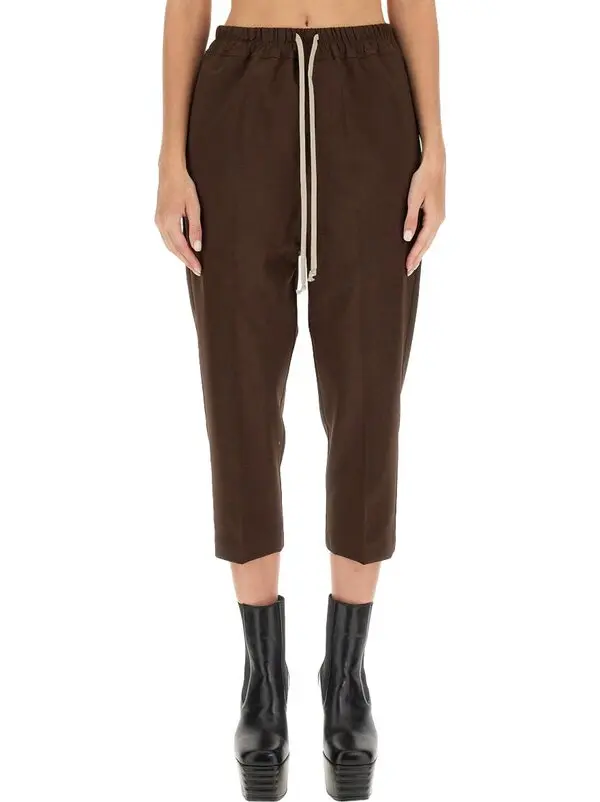 Rick Owens Drawstring Cropped Wool Pants - Brown
