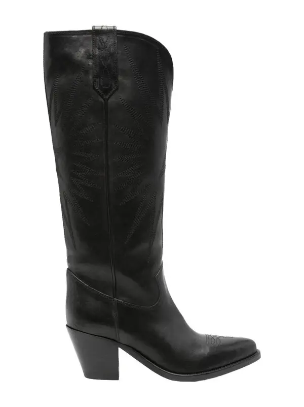 GOLDEN GOOSE Leather Pointed Toe Ankle Boots With Vintage Effect - Black