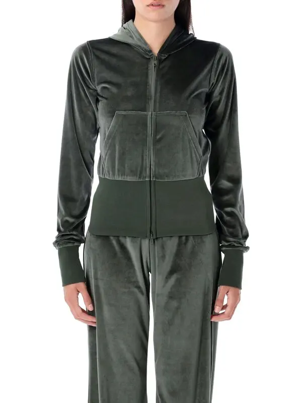 Balenciaga Velvet Cropped Hoodie - Khaki