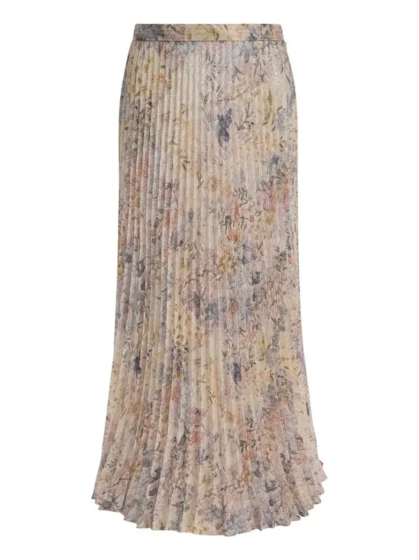 GOLDEN GOOSE Pleated Floral Print Midi Skirt - Beige