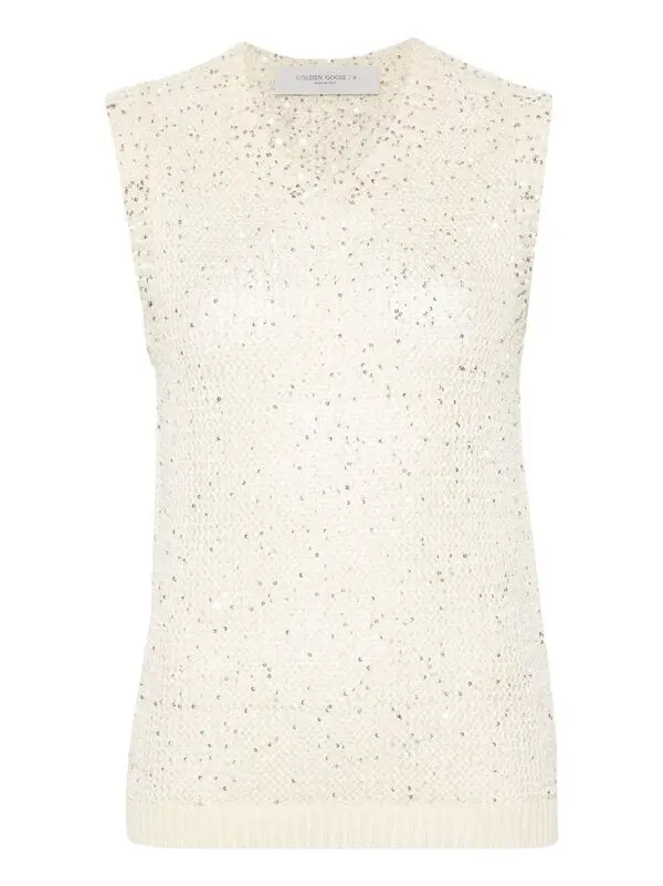 GOLDEN GOOSE Melyssa Sequin-embellished Knitted Top - Ivory