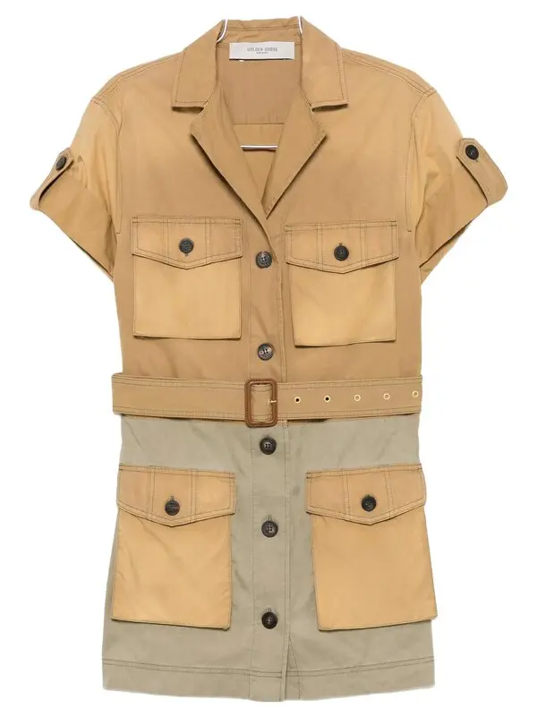 GOLDEN GOOSE Short-sleeved Belted Dress - Beige