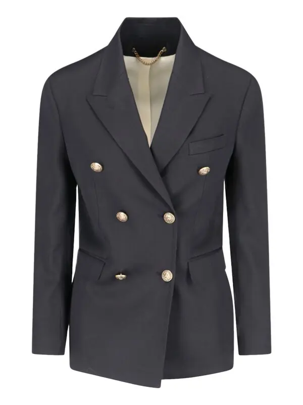 GOLDEN GOOSE Double-breasted Wool Blazer With Gold-tone Button Detailing - Black