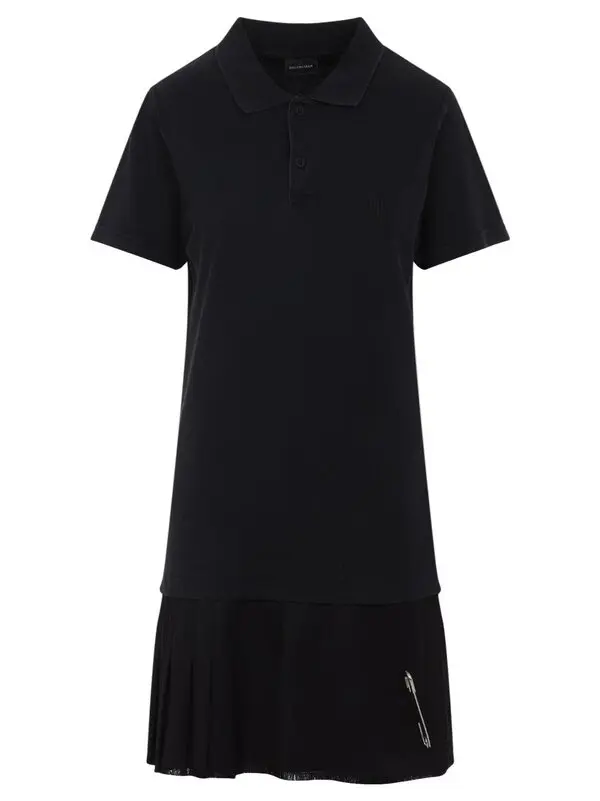 Balenciaga Layered Cotton Polo Mini Dress - Black