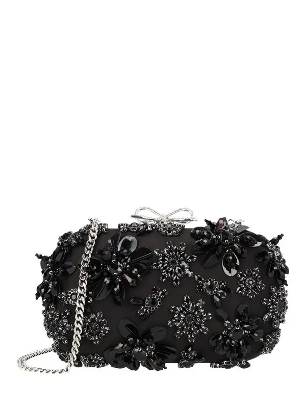 SELF-PORTRAIT Embellished Mini Clutch Bag With Bow Detail - Black