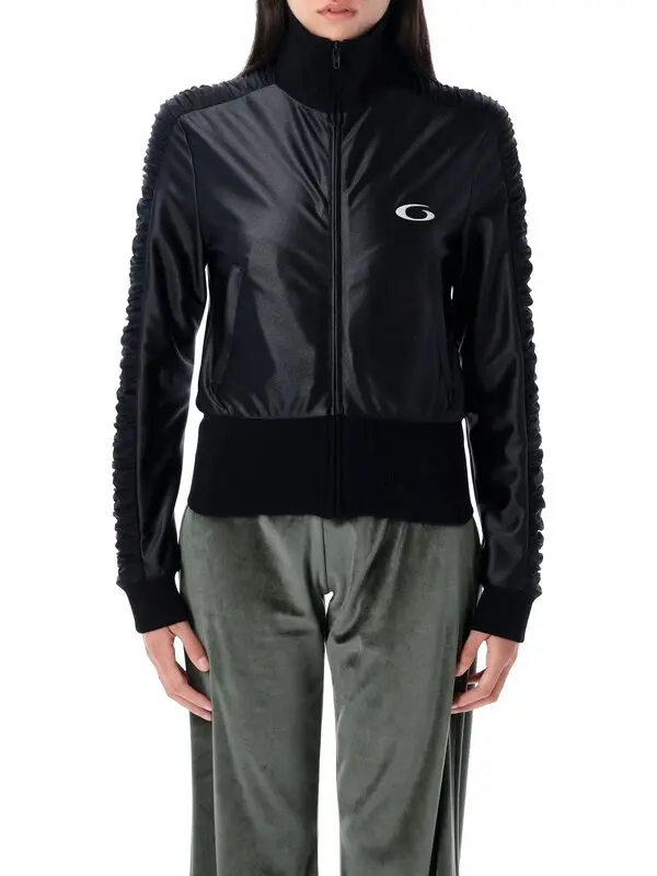 Balenciaga Track Jacket With Embroidered Logo And Draped Sleeves - Black