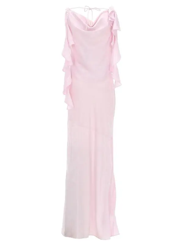 ROTATE BY BIRGER CHRISTENSEN Sheer Ruffle Halter Maxi Dress - Pink