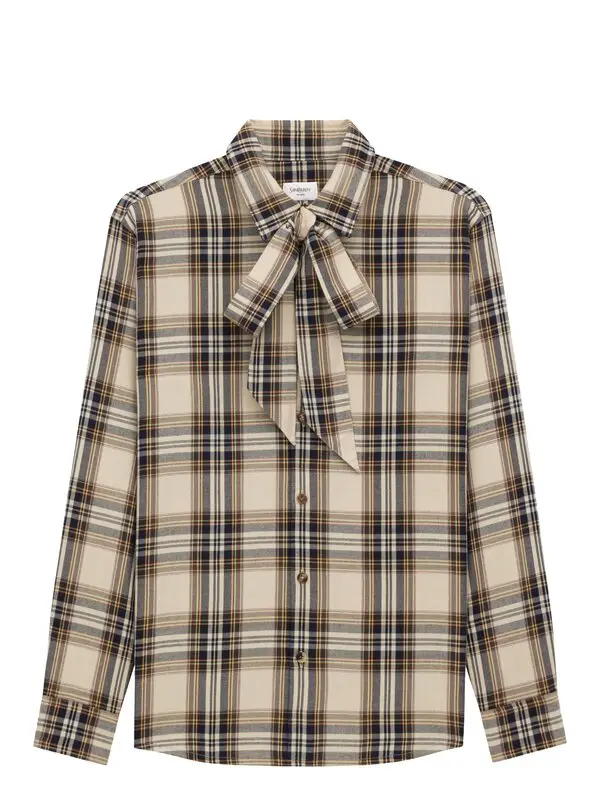Saint Laurent Bow Detail Embroidered Cotton Shirt - Multicolor