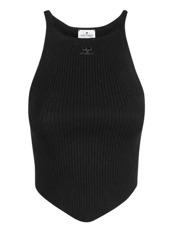 COURREGES Ribbed Knit Mini Top With Pointed Hem - Black
