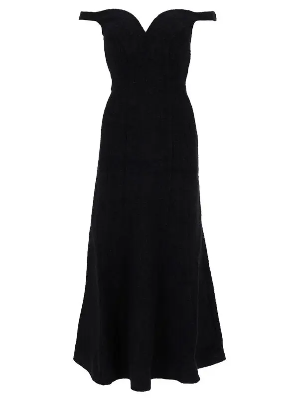 SELF-PORTRAIT V-neck Off-the-shoulder Textured Dress - Black