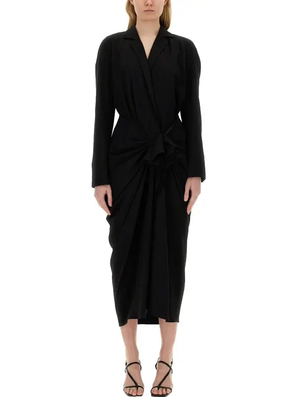 Dries Van Noten Wool-blend Draped Midi Dress - Black