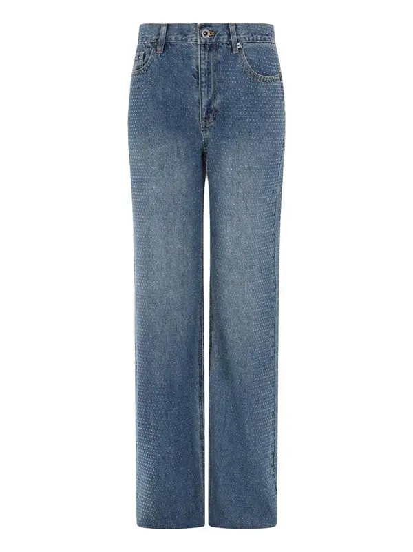 SELF-PORTRAIT Embellished High-rise Straight-leg Jeans - Blue