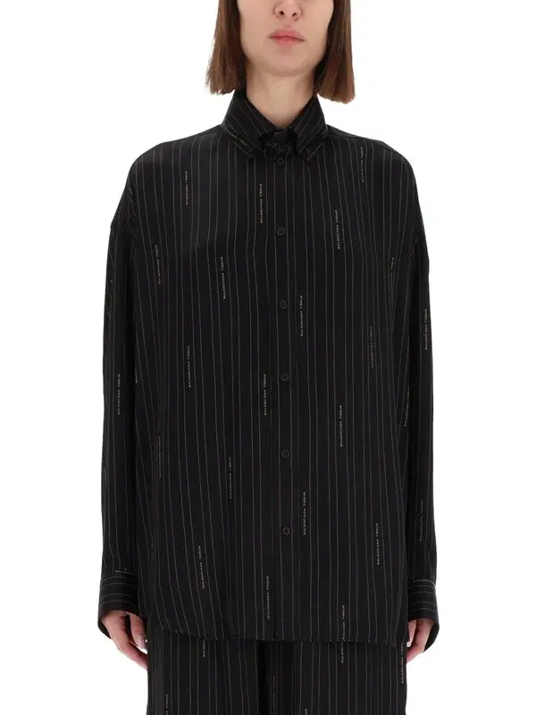Balenciaga Striped Viscose Shirt - Black